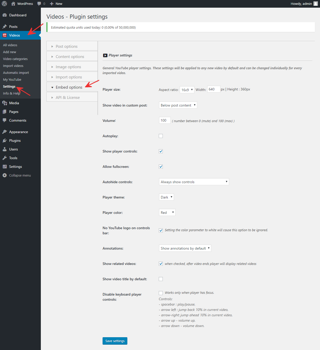Plugin settings / Video embed options - WordPress YouTube Plugin ...